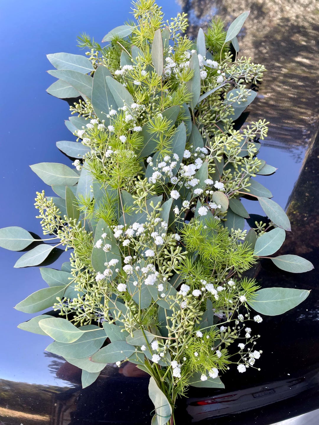 Fresh Eucalyptus Seeded Ming Fern Babys Breath Garland, Greenery ...