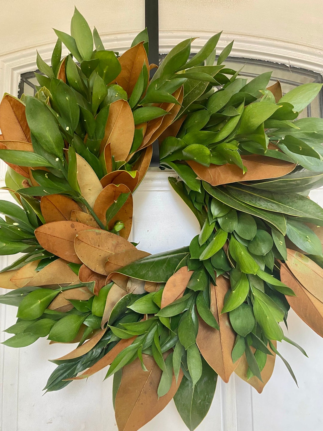 Fresh Magnolia Ruscus Wreath, Real Greenery Wreath, Front Door Wreath ...