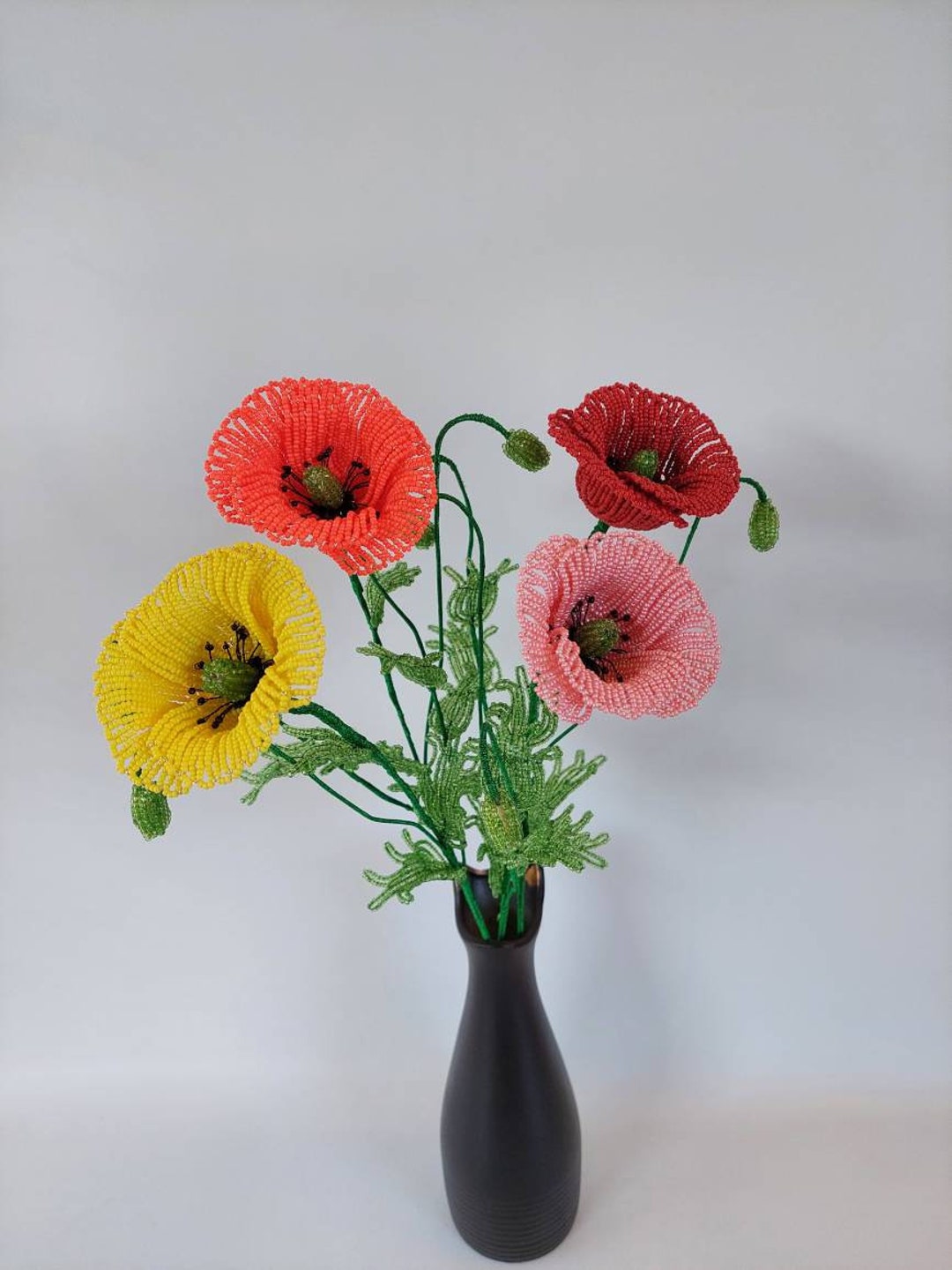 Artificial Poppies Flowers French Beaded Flower Poppy Red - Etsy