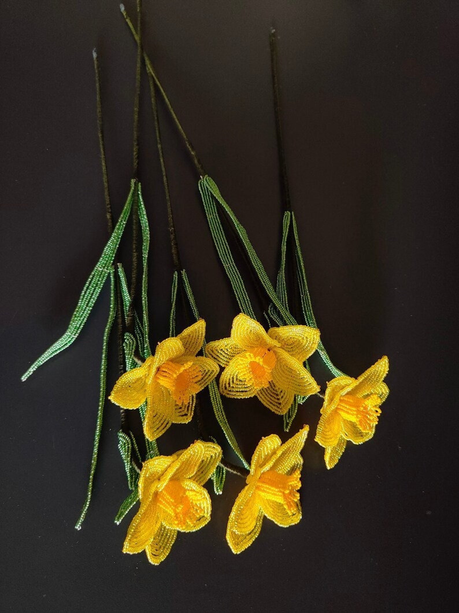 French Beaded Daffodil Flowers: Handmade Floral Arrangement - Etsy
