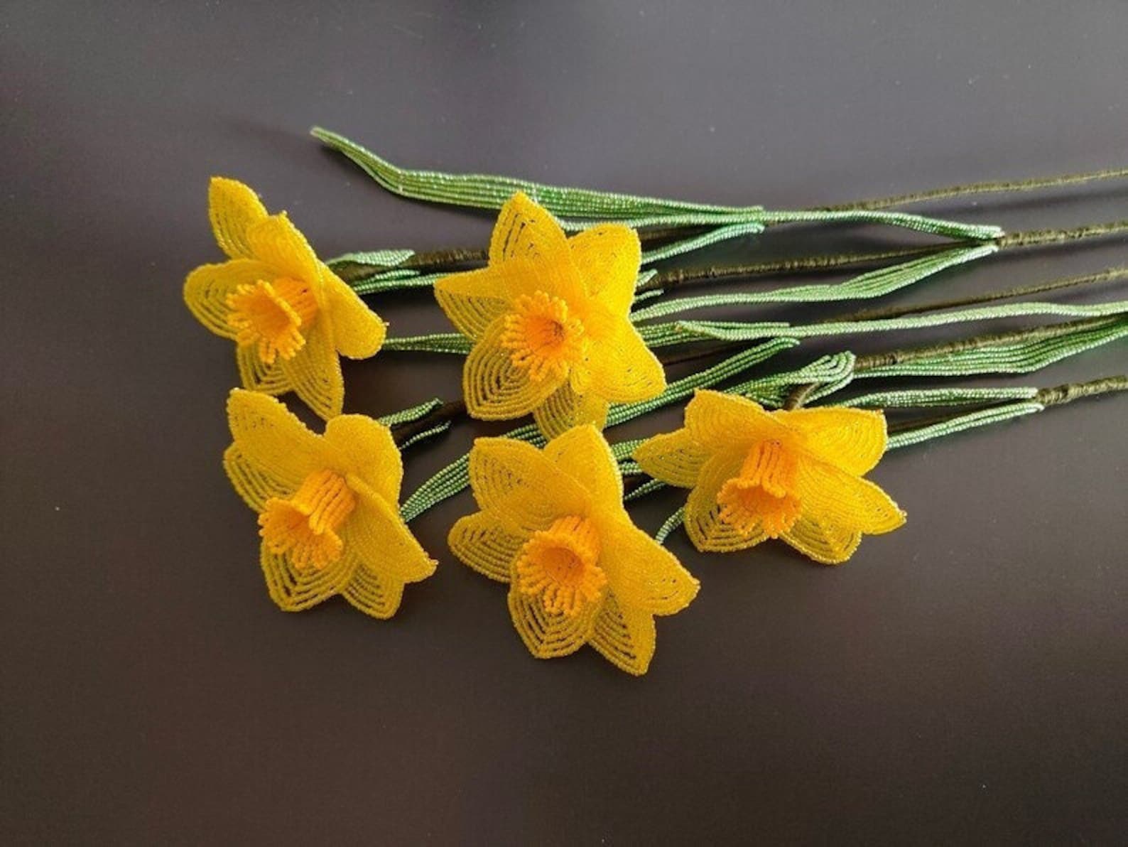 French Beaded Daffodil Flowers: Handmade Floral Arrangement - Etsy