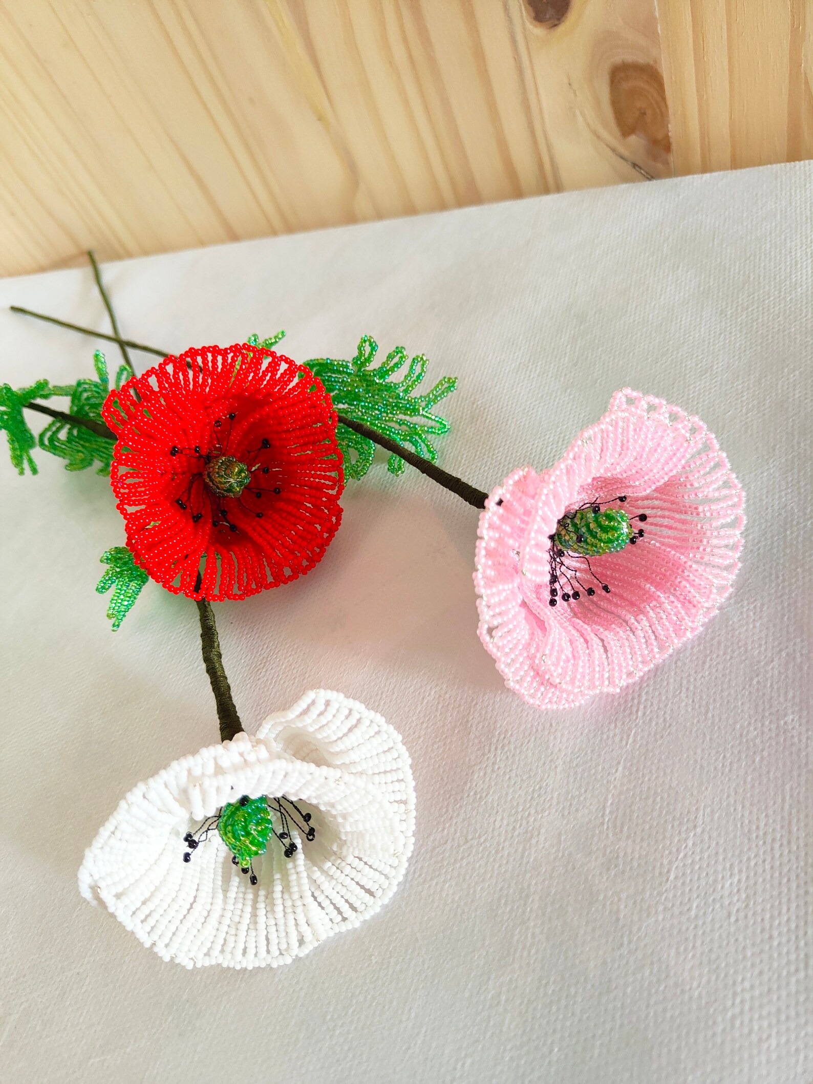 Poppy Flower French Beaded Flowers Artificial Flowers - Etsy