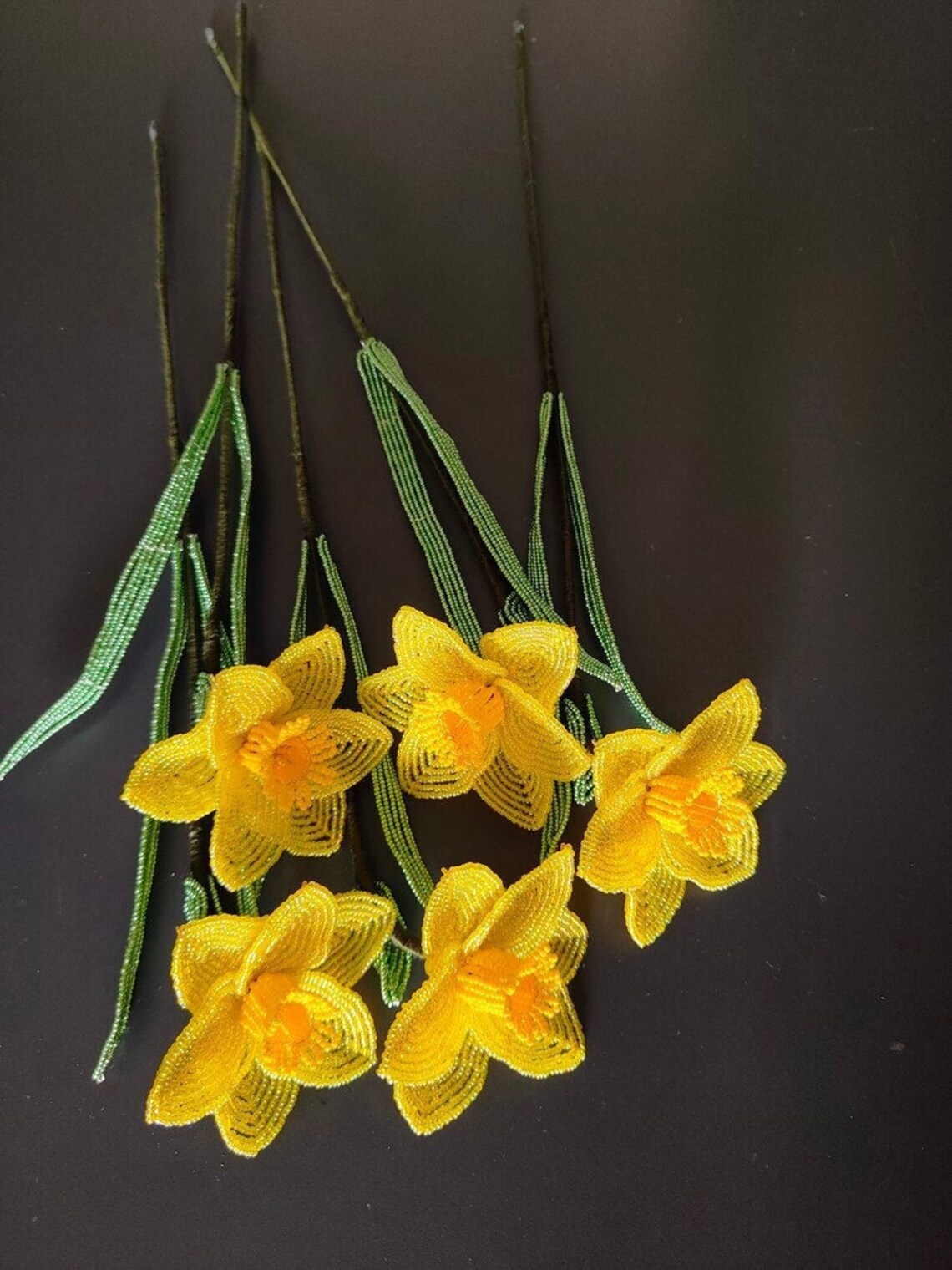 French Beaded Daffodil Flowers: Handmade Floral Arrangement - Etsy