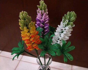 Set of 3 Lupins, Lupine From Beads, Flowers From Beads, Beaded Flowers ...
