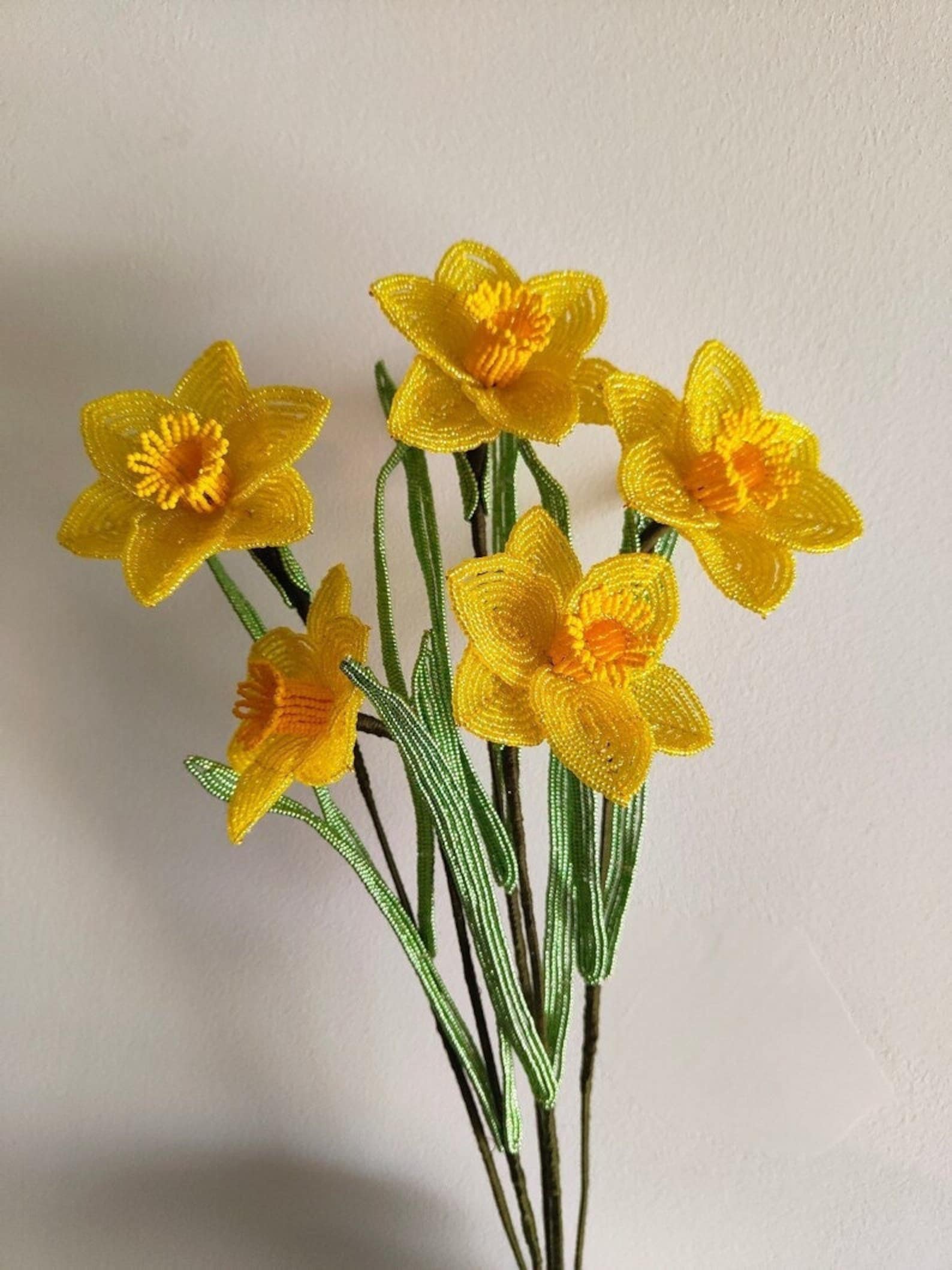 French Beaded Daffodil Flowers: Handmade Floral Arrangement - Etsy
