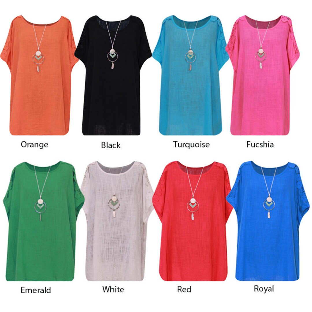 Ladies Italian Lace Shoulder Tunic Top Oversized Necklace Lagenlook ...
