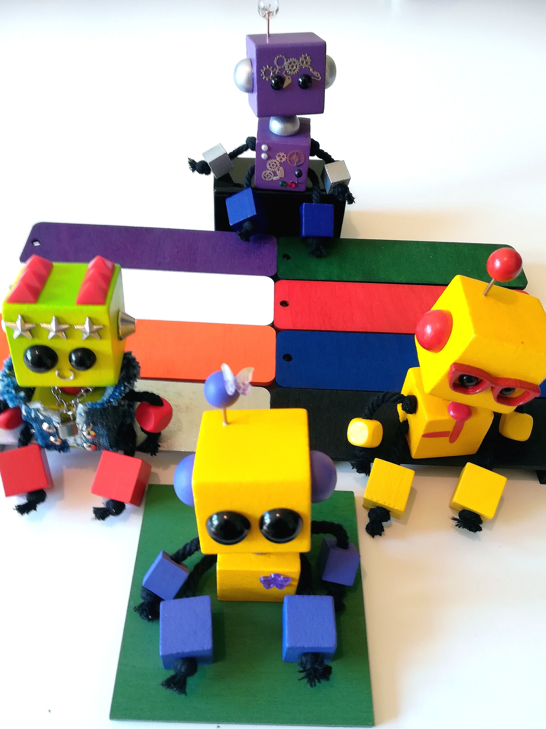 Wooden Robots Block Bots Figurines Gift Cute Gifts Geeky - Etsy