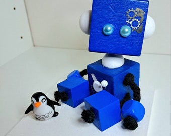 Wooden Robots, Buddies, Block Bots, Decoration, Figurines, Small Cute ...