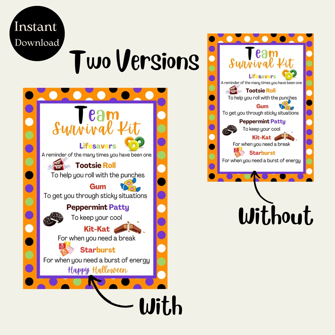 Printable Team Survival Kit Digital Download Gift Tag Teacher ...