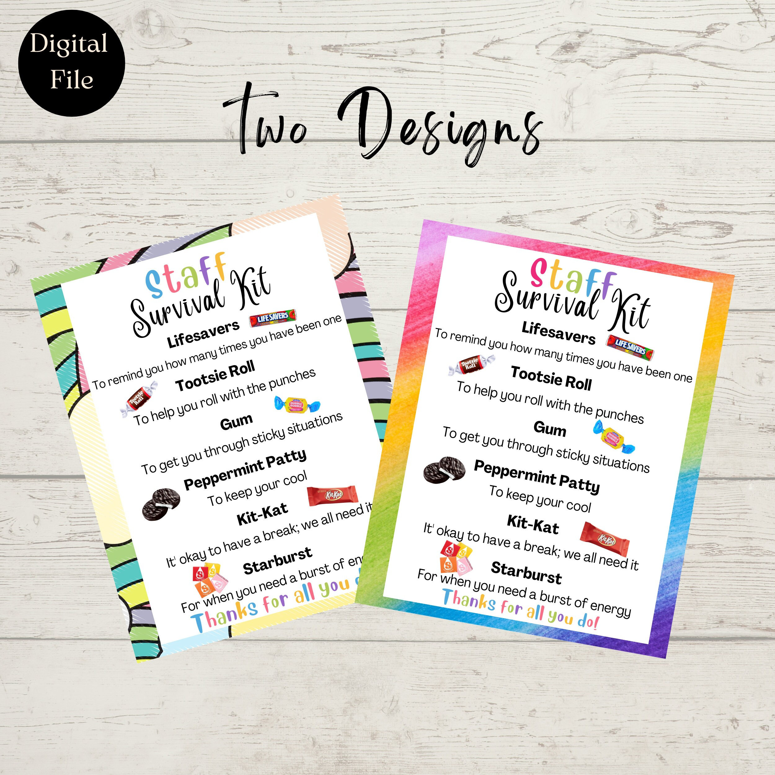 Printable Staff Survival Kit Digital Download Gift Tag Teacher - Etsy