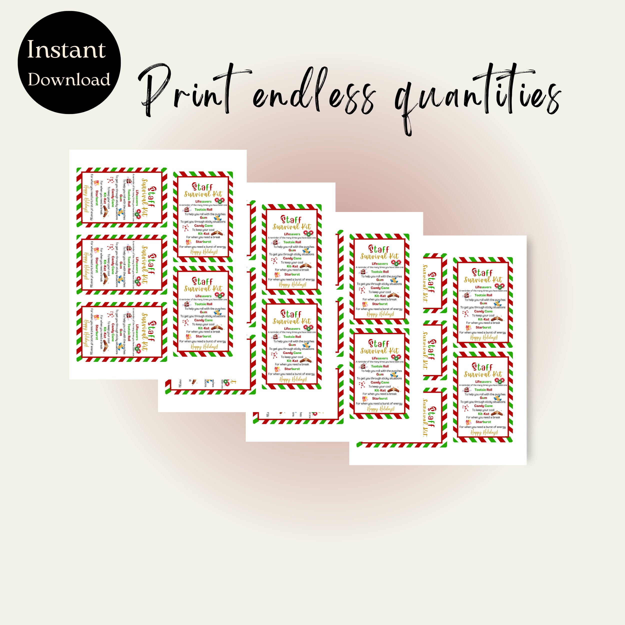 Printable Staff Survival Kit Digital Download Gift Tag Teacher ...