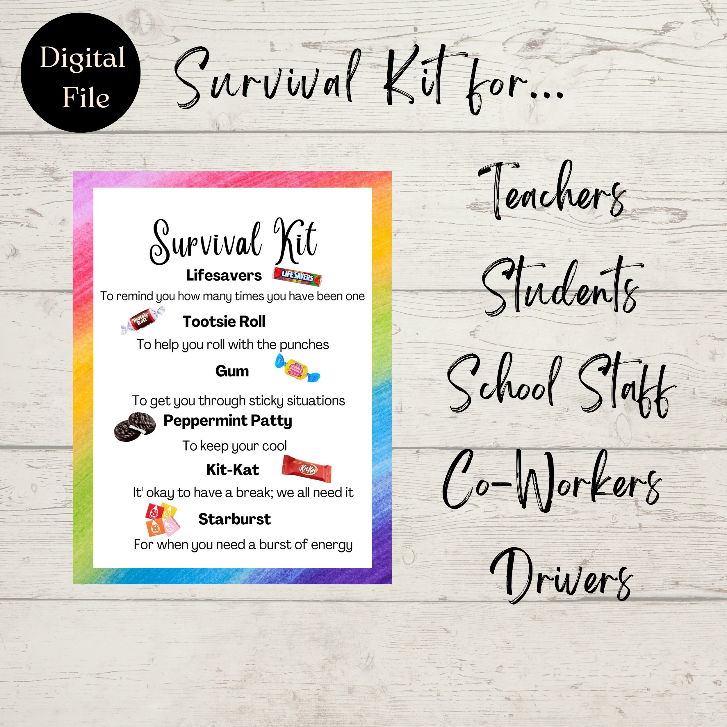 Printable Staff Survival Kit Digital Download Gift Tag Teacher - Etsy UK