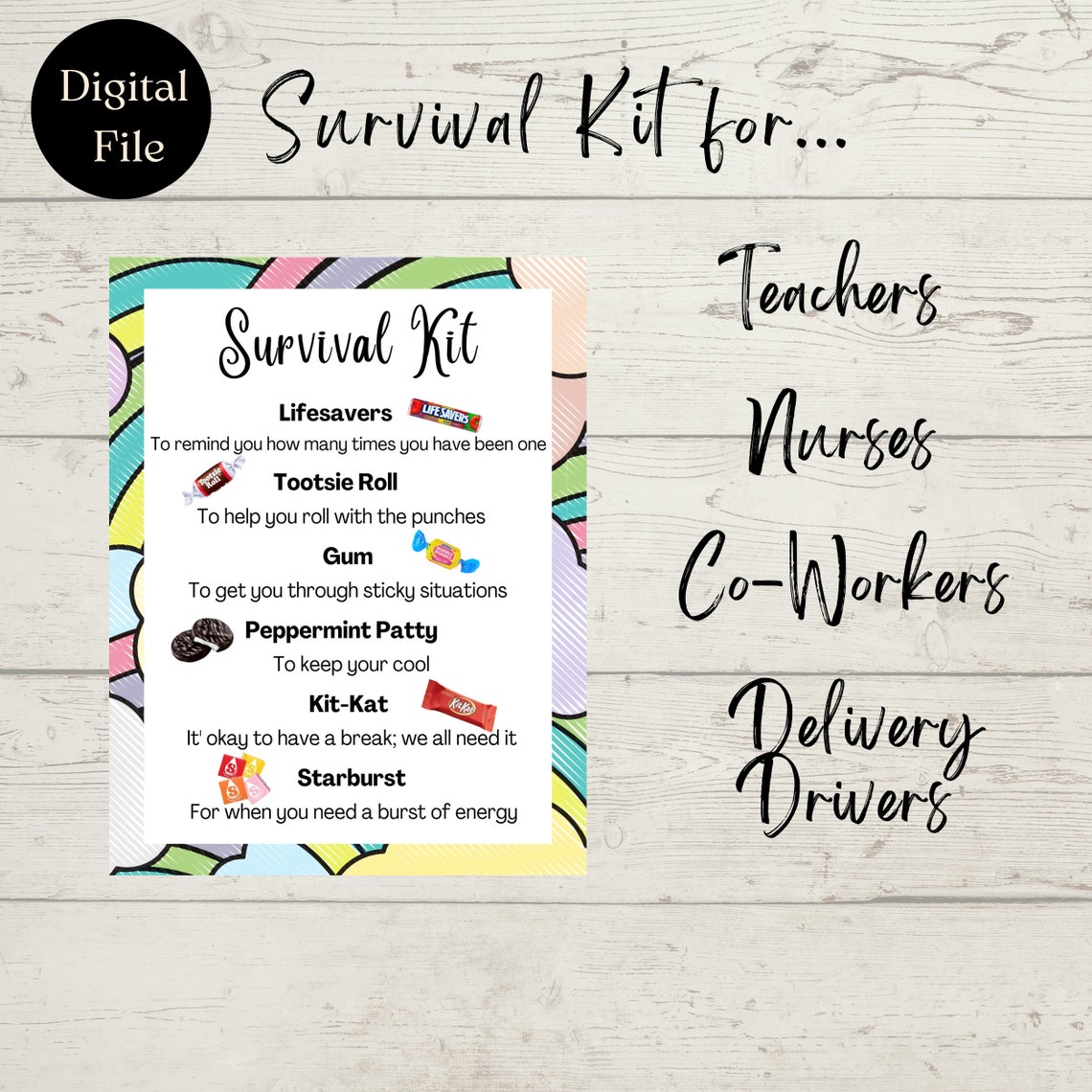 Printable Staff Survival Kit Digital Download Gift Tag Teacher ...