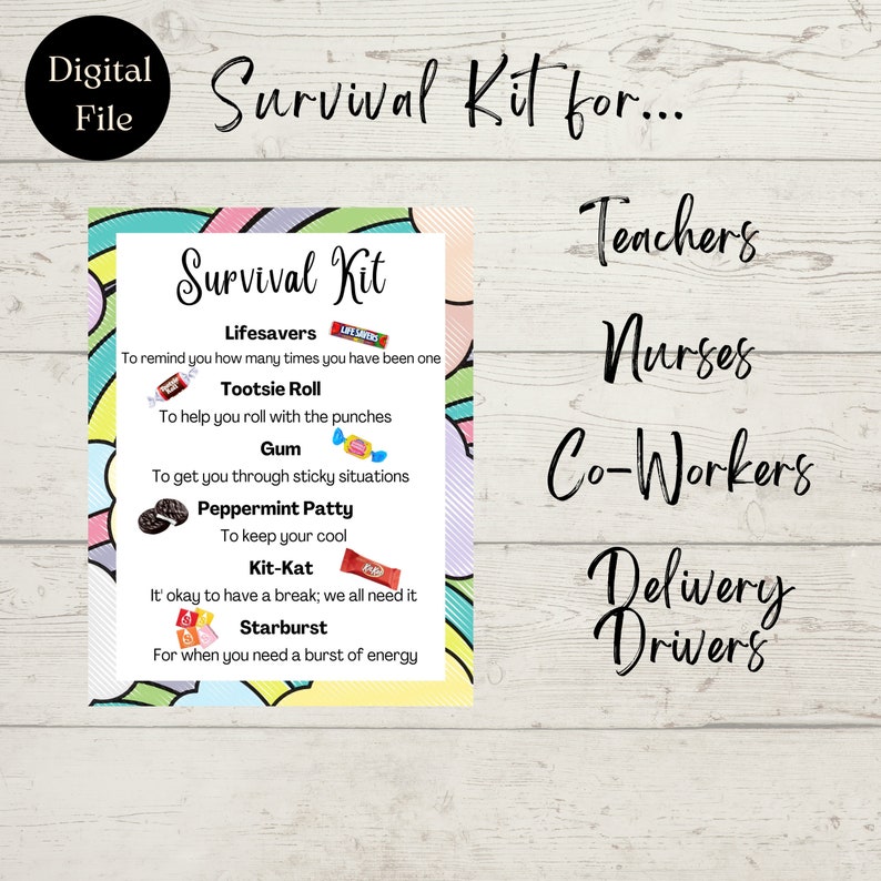 Printable Staff Survival Kit Digital Download Gift Tag Teacher - Etsy