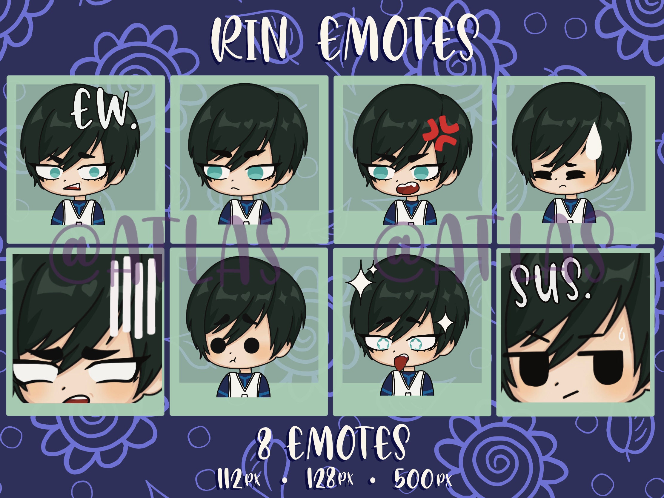 8 Rin Emotes Twitch, Youtube, Discord, Streaming.. Blue Lock Inspired ...