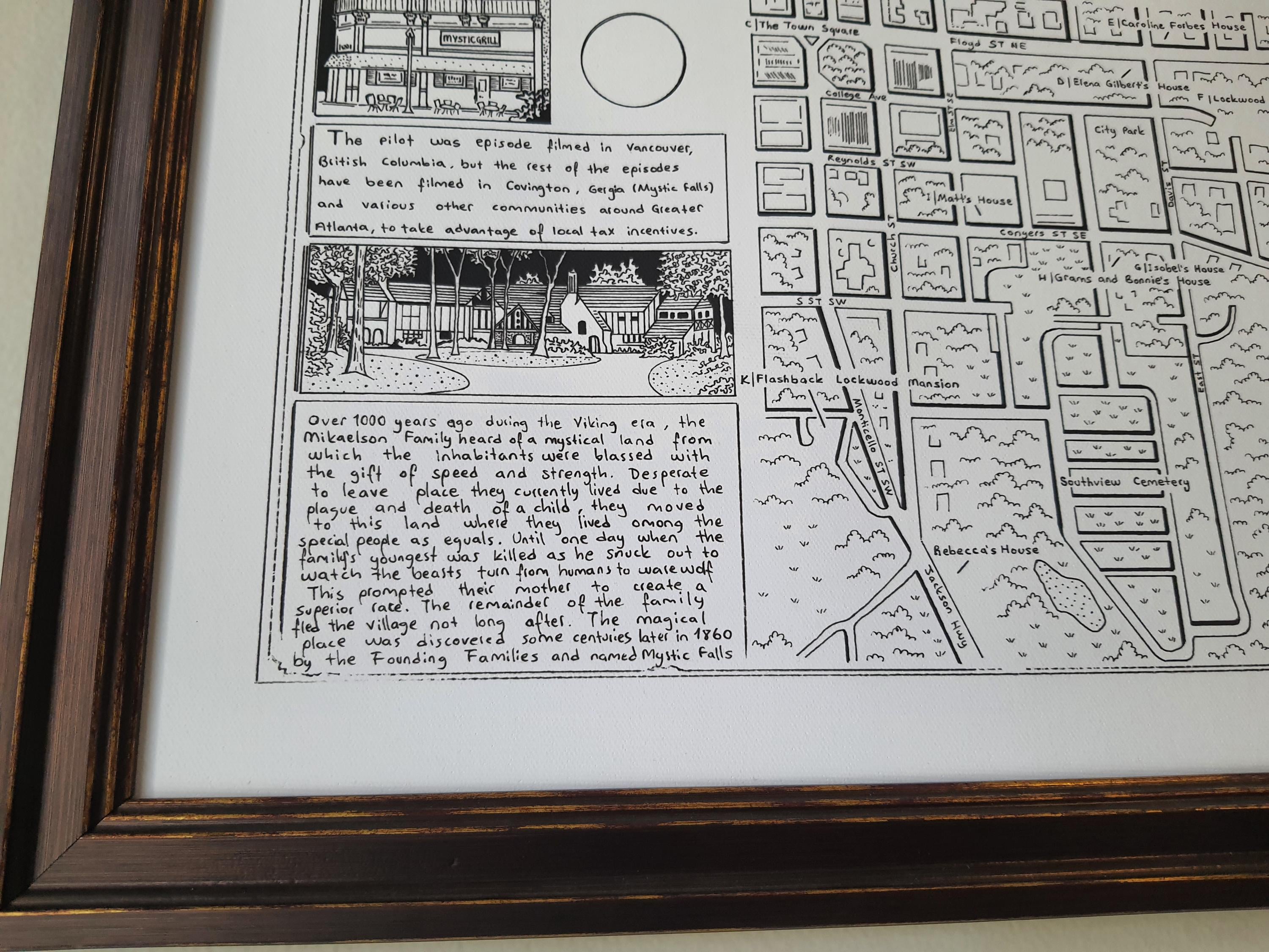 Hand-drawn Fan Art Vampire Diaries Map: Mystic Falls Filming Locations ...