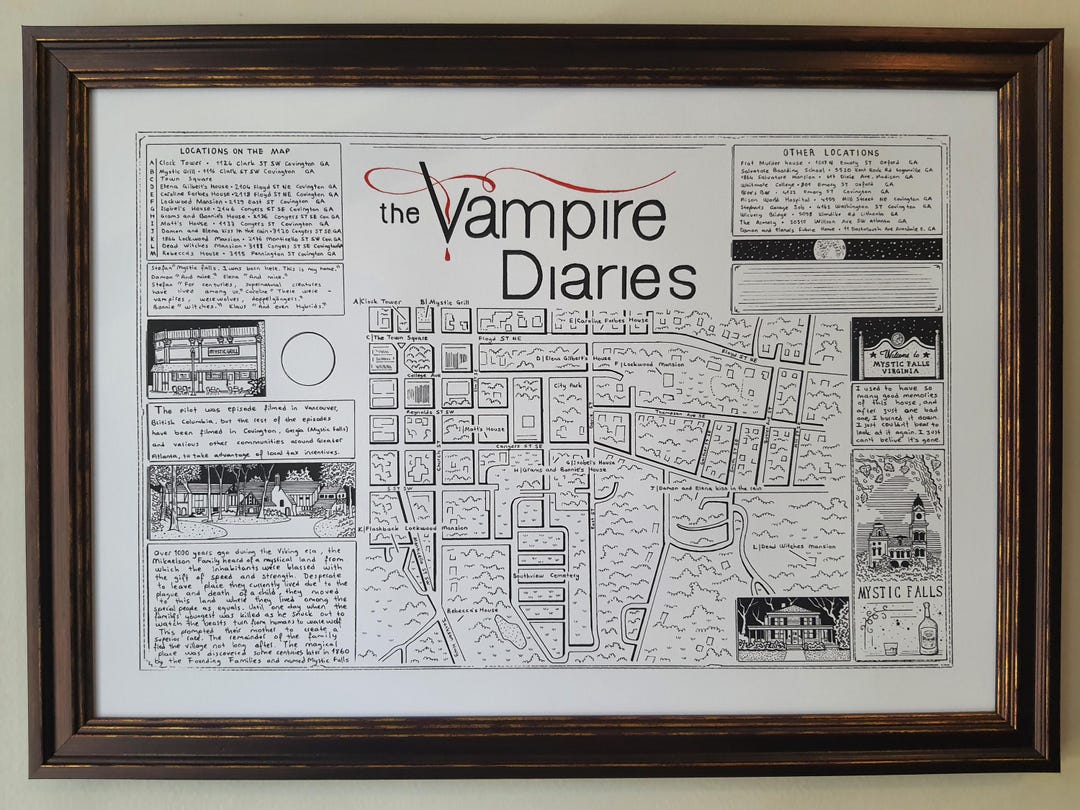 Hand-drawn Fan Art Vampire Diaries Map: Mystic Falls Filming Locations ...