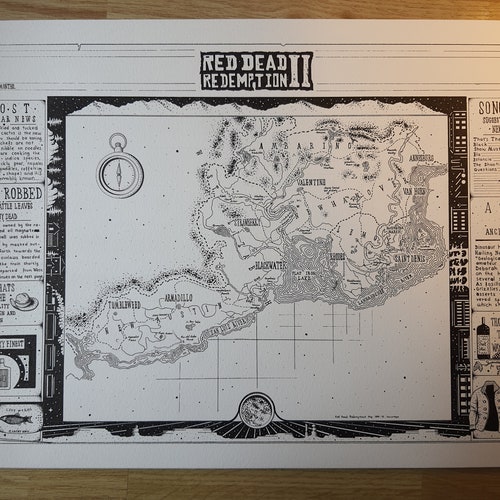 Hand Drawn Red Dead Redemption Map - Etsy UK