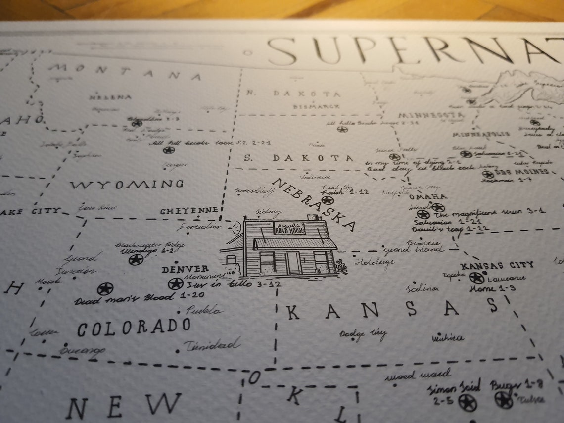 Hand Drawn SUPERNATURAL Map - Etsy