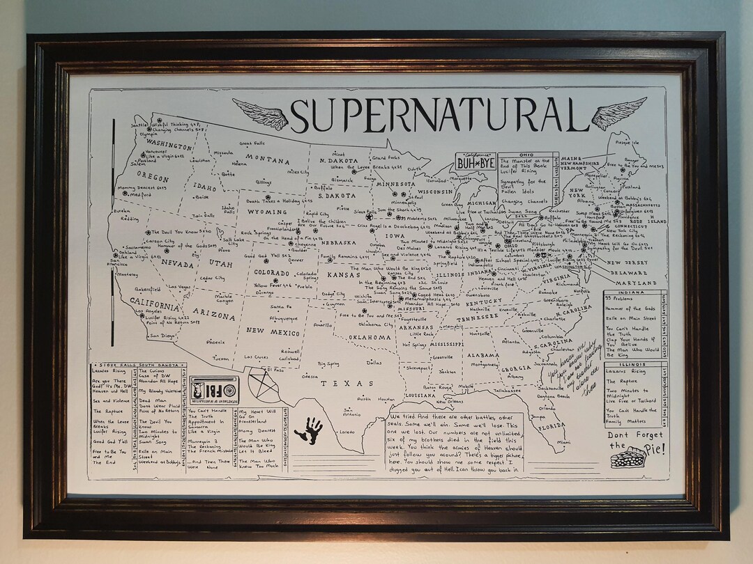 Supernatural Fan Art Map Print: Hand-drawn Seasons 4-6 Canvas - Etsy
