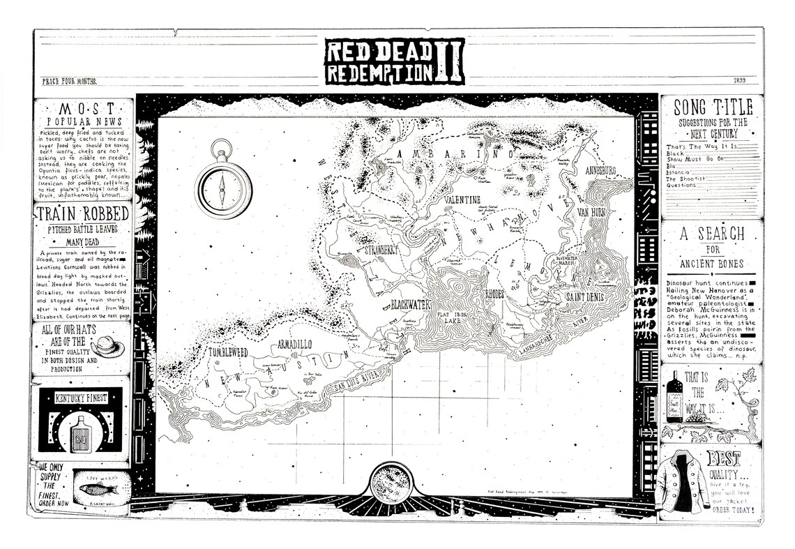 Hand Drawn Red Dead Redemption Map - Etsy UK