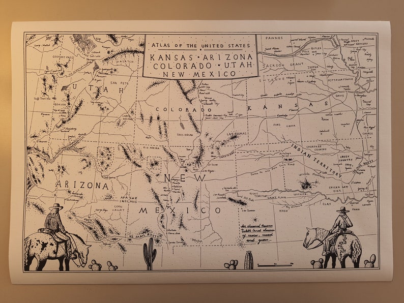 Hand Drawn Western Map of the United States 1870s. - Etsy
