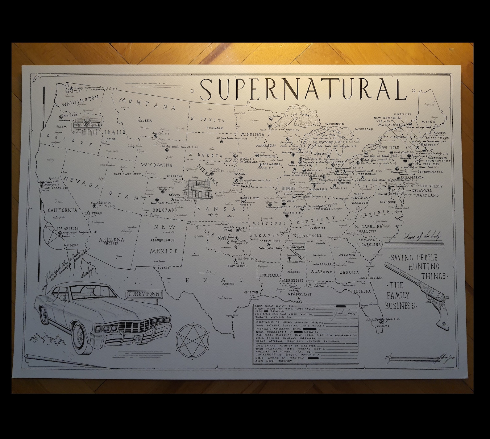 Hand Drawn SUPERNATURAL Map - Etsy