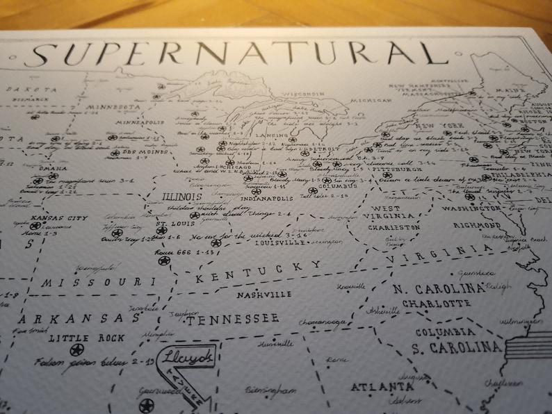 Hand Drawn SUPERNATURAL Map - Etsy