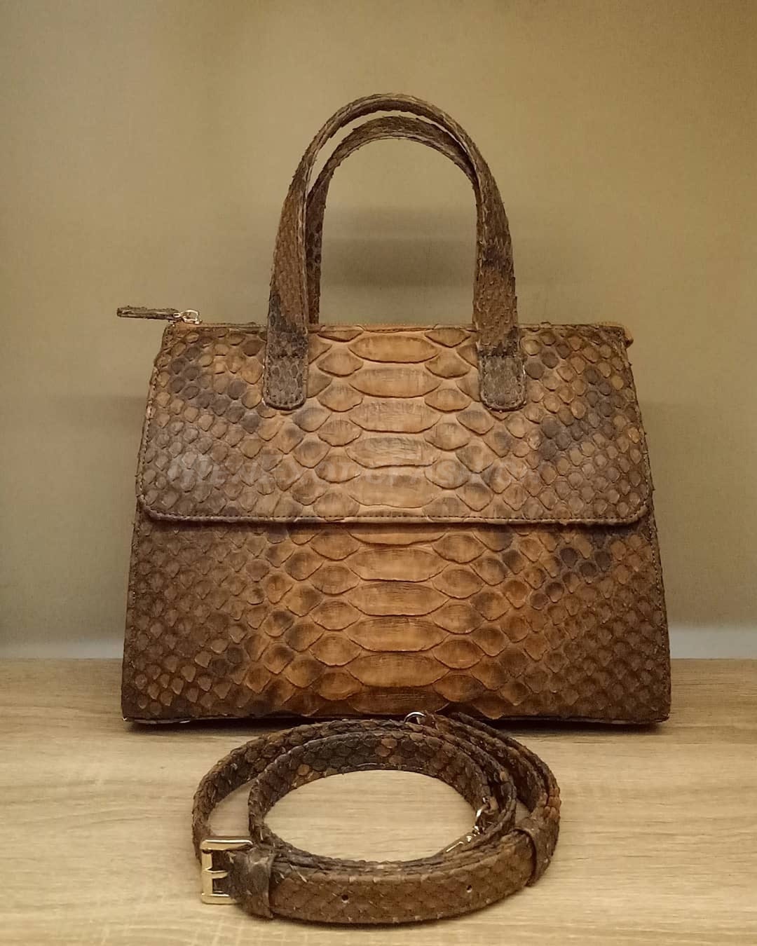 Dragon Brown Exotic Genuine Python Top Handle Bag King Snake Skin ...