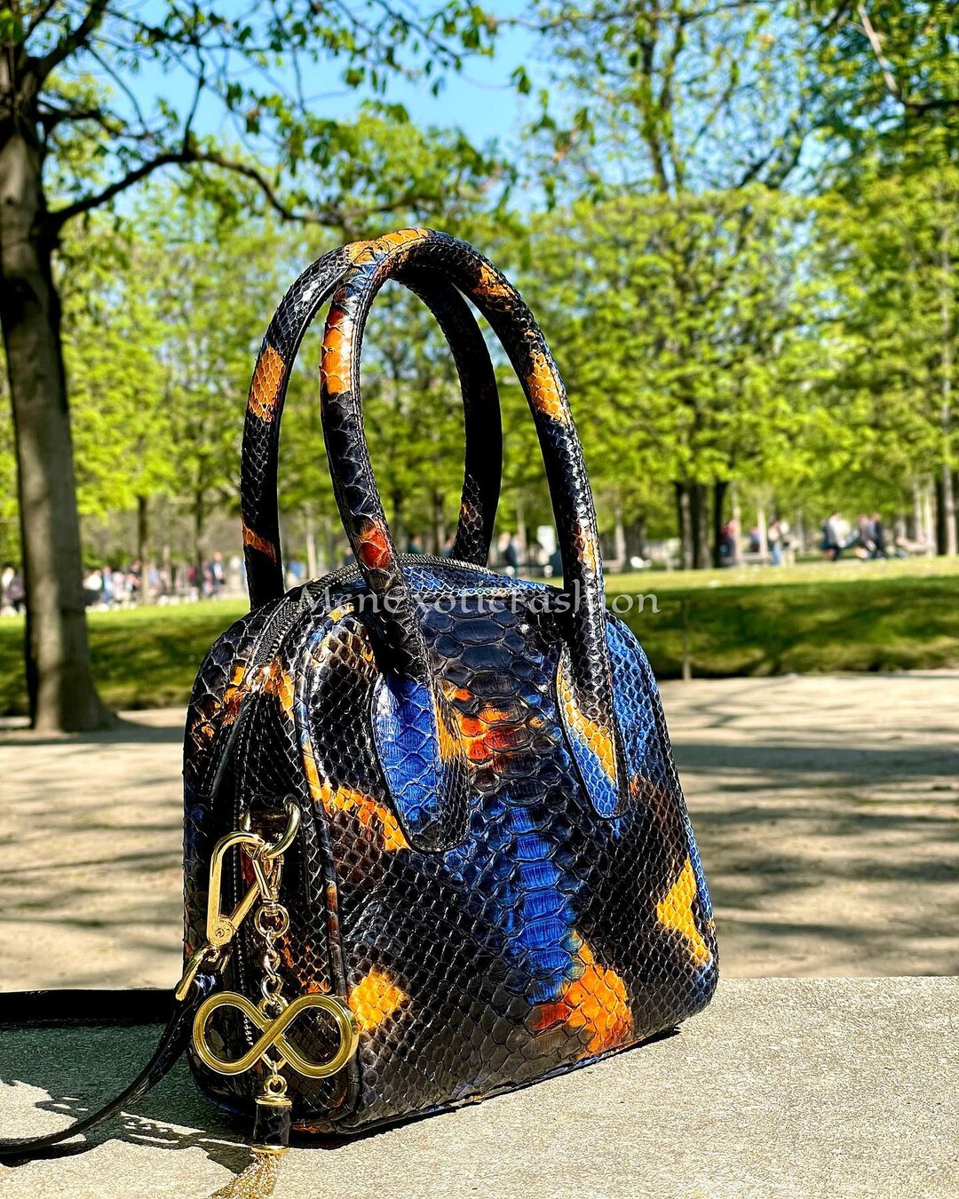 Blue Exotic Genuine Python Top Handle Bag, Leather Bag, Snake Skin Bag ...