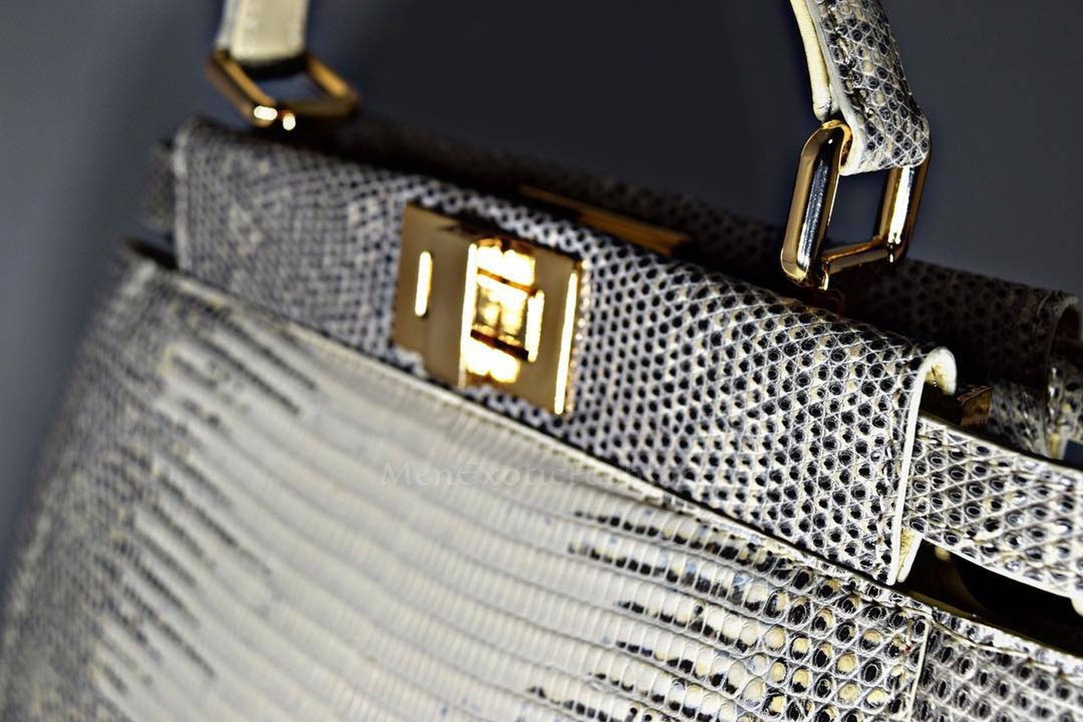 White Exotic Genuine Lizard Top Handle Bag, Leather Bag, Lizard Skin ...