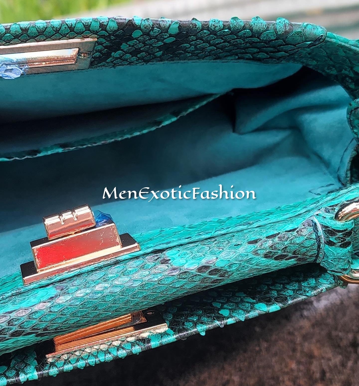 Blue Exotic Genuine Python Top Handle Bag, Leather Bag, Snake Skin Bag ...
