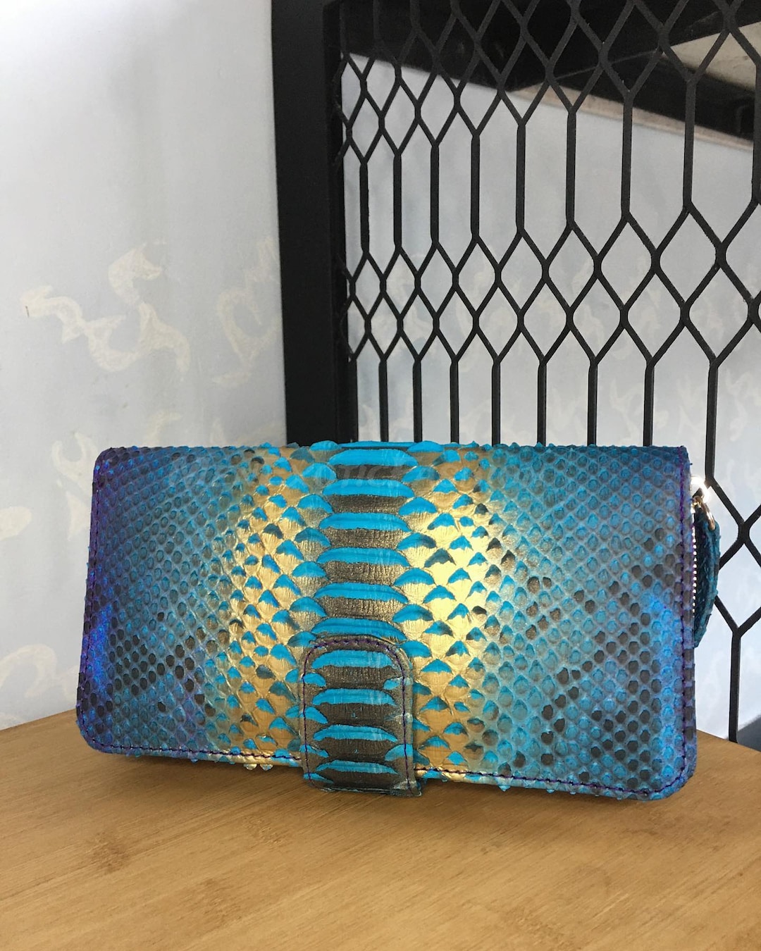 Blue and Purple Exotic Genuine Python Wallet Snake Skin Wallet Genuine ...