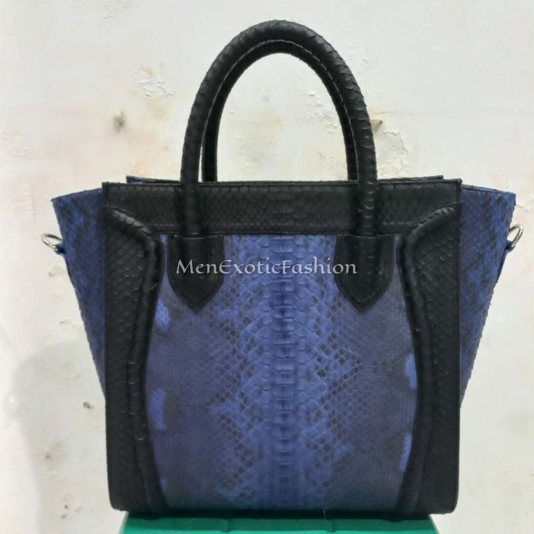 Blue Exotic Genuine Python Top Handle Bag, Leather Bag, Snake Skin Bag ...
