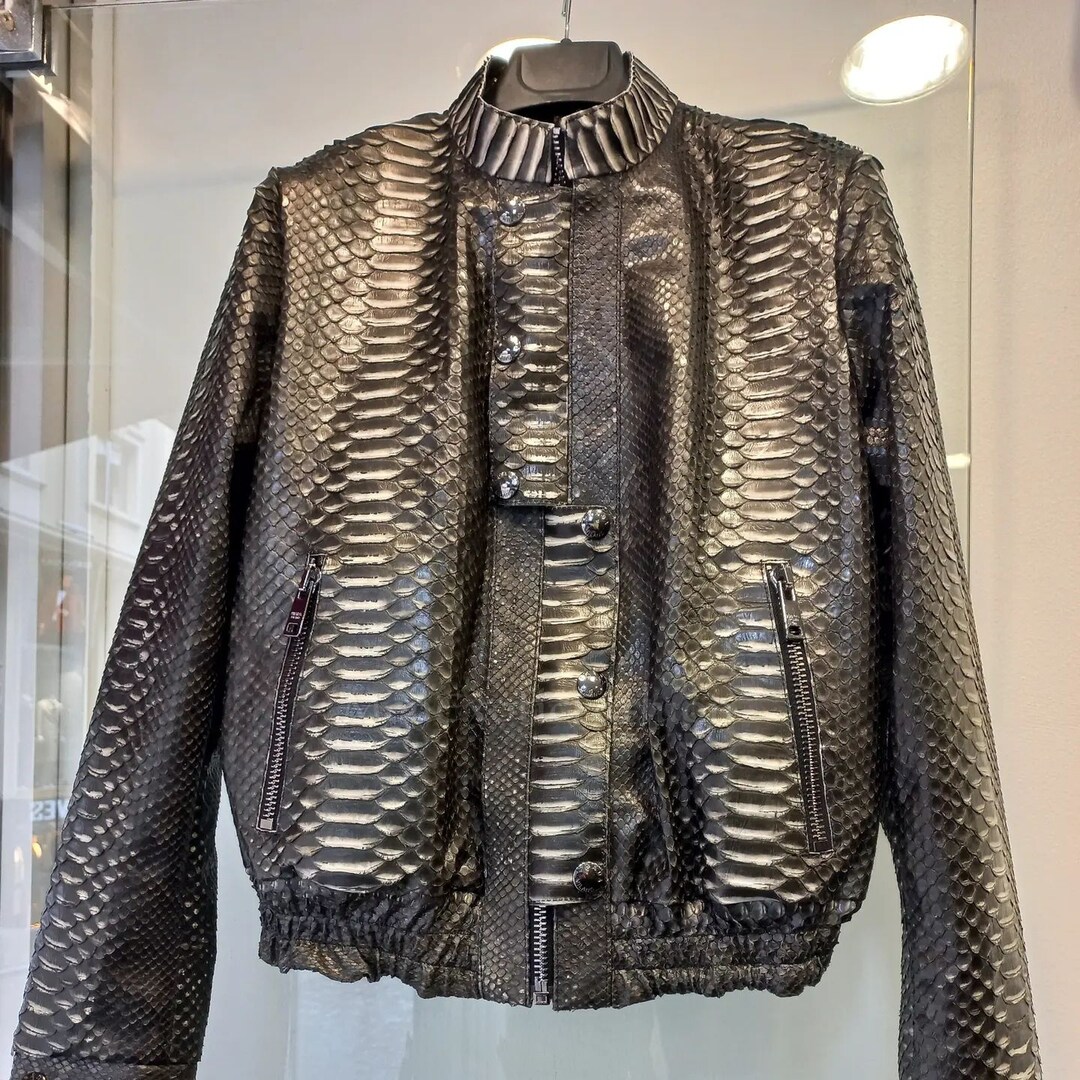 Black Exotic Genuine Python Jacket, Moto Jacket, Leather Jacket, Real ...