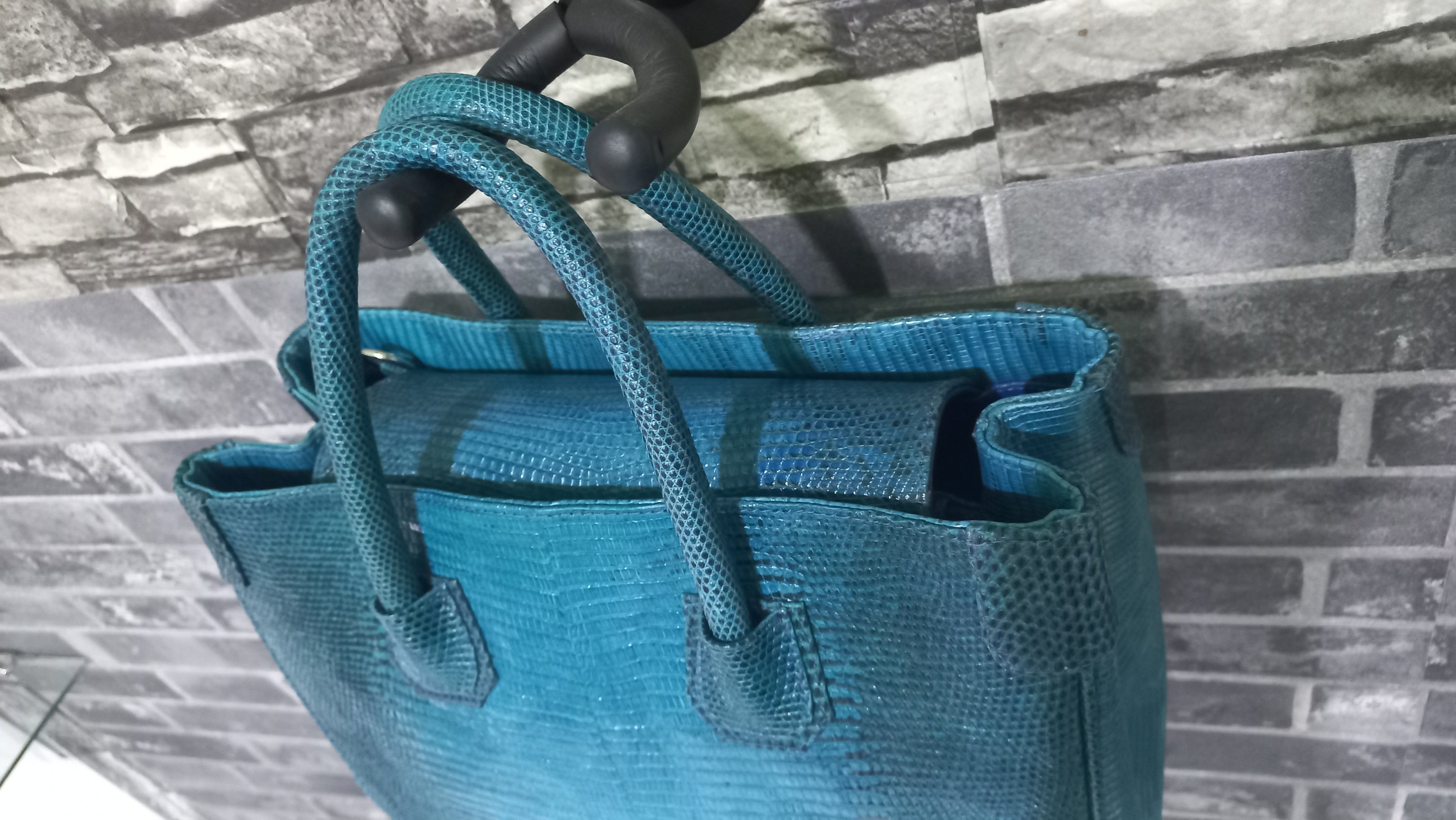 Blue Exotic Genuine Lizard Top Handle Bag, Leather Bag, Lizard Skin Bag ...