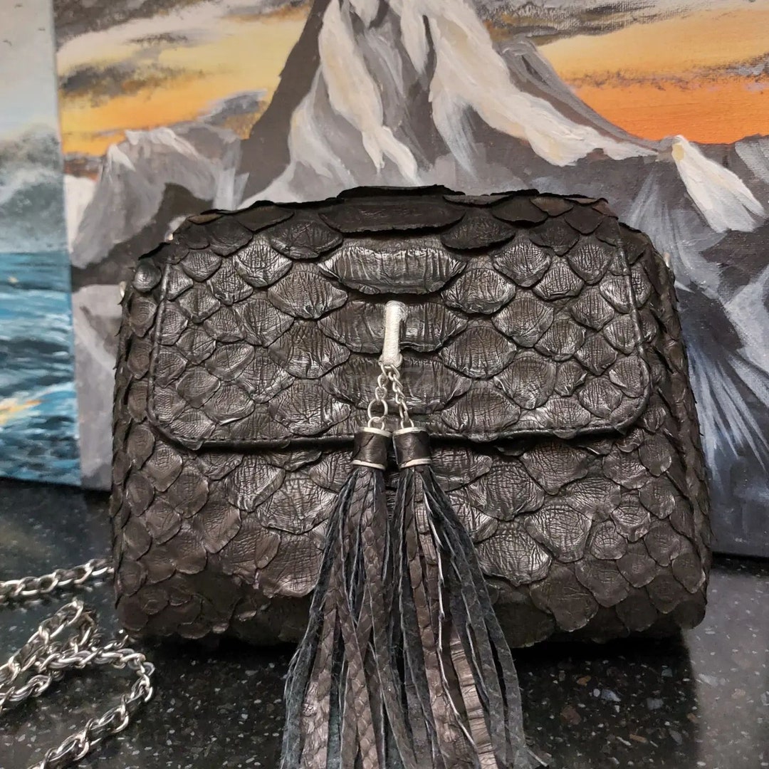 Dragon Black Exotic Genuine Python Shoulder Bag Snake Skin Handbag ...