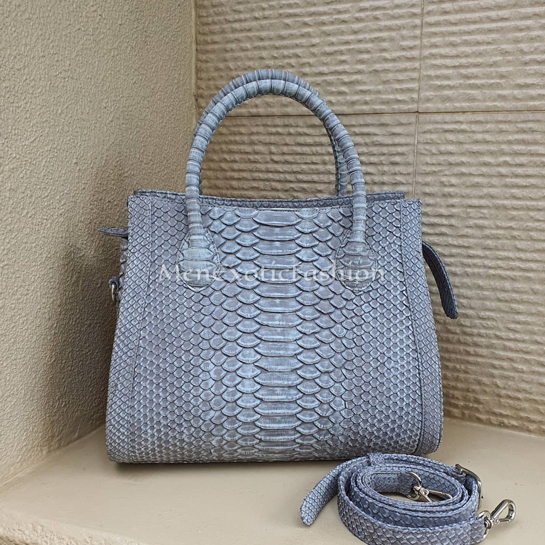 Gray Exotic Genuine Python Top Handle Bag, Leather Bag, Snake Skin Bag ...