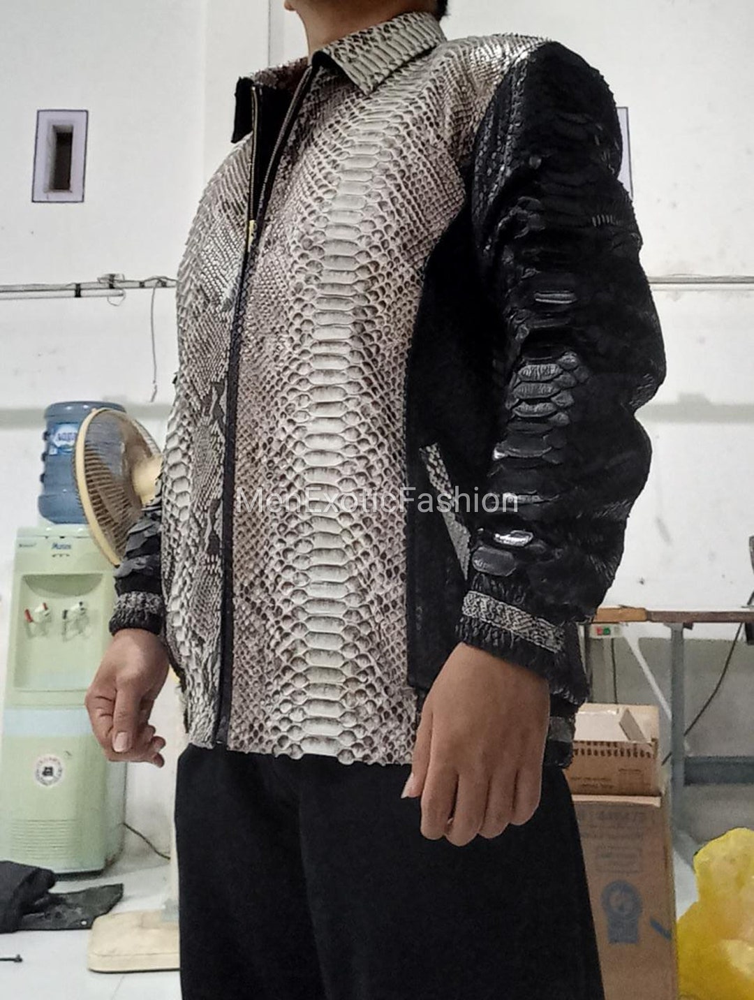 White and Black Exotic Genuine Python Jacket, Moto Jacket, Leather ...