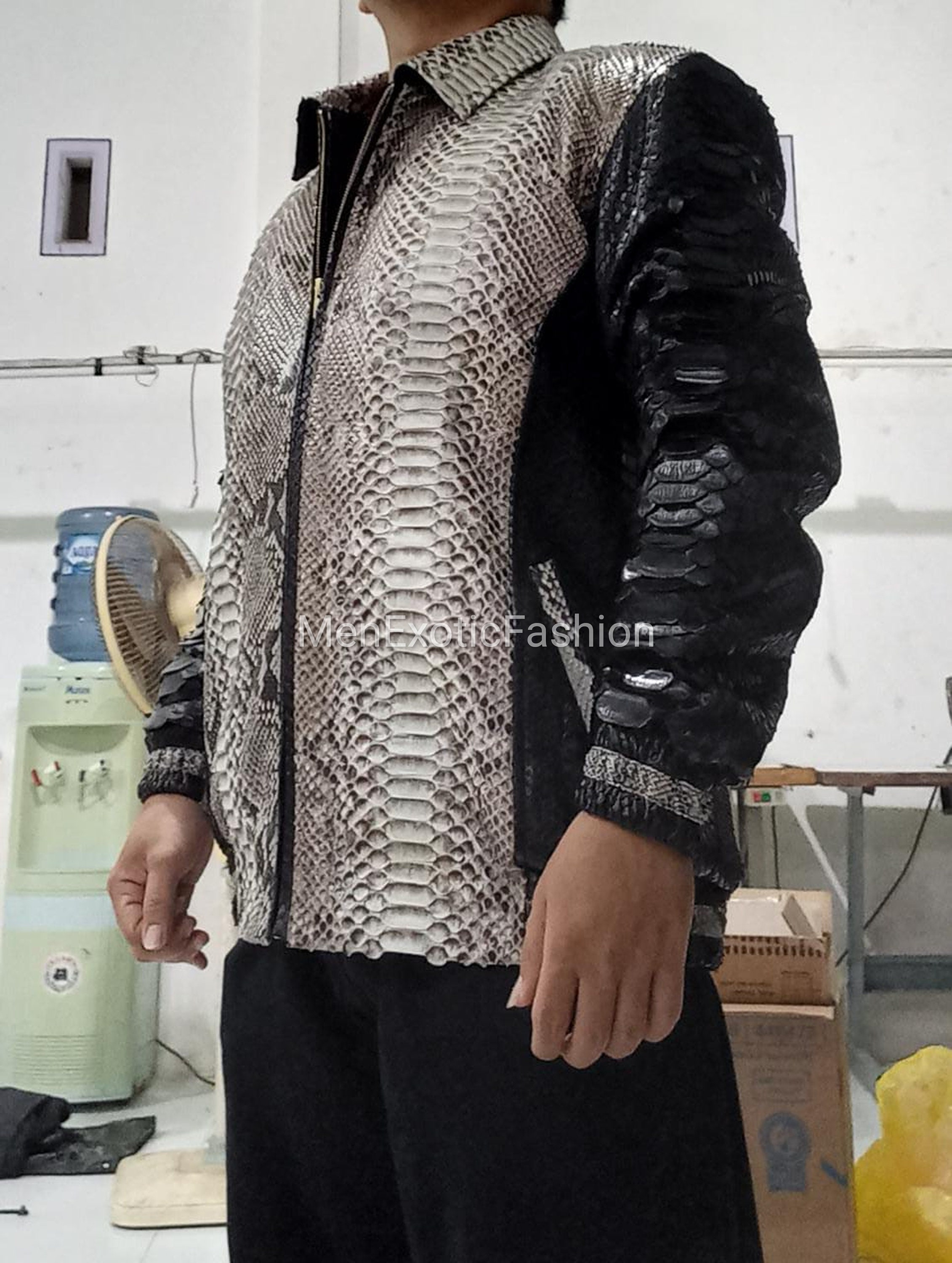 White and Black Exotic Genuine Python Jacket, Moto Jacket, Leather ...