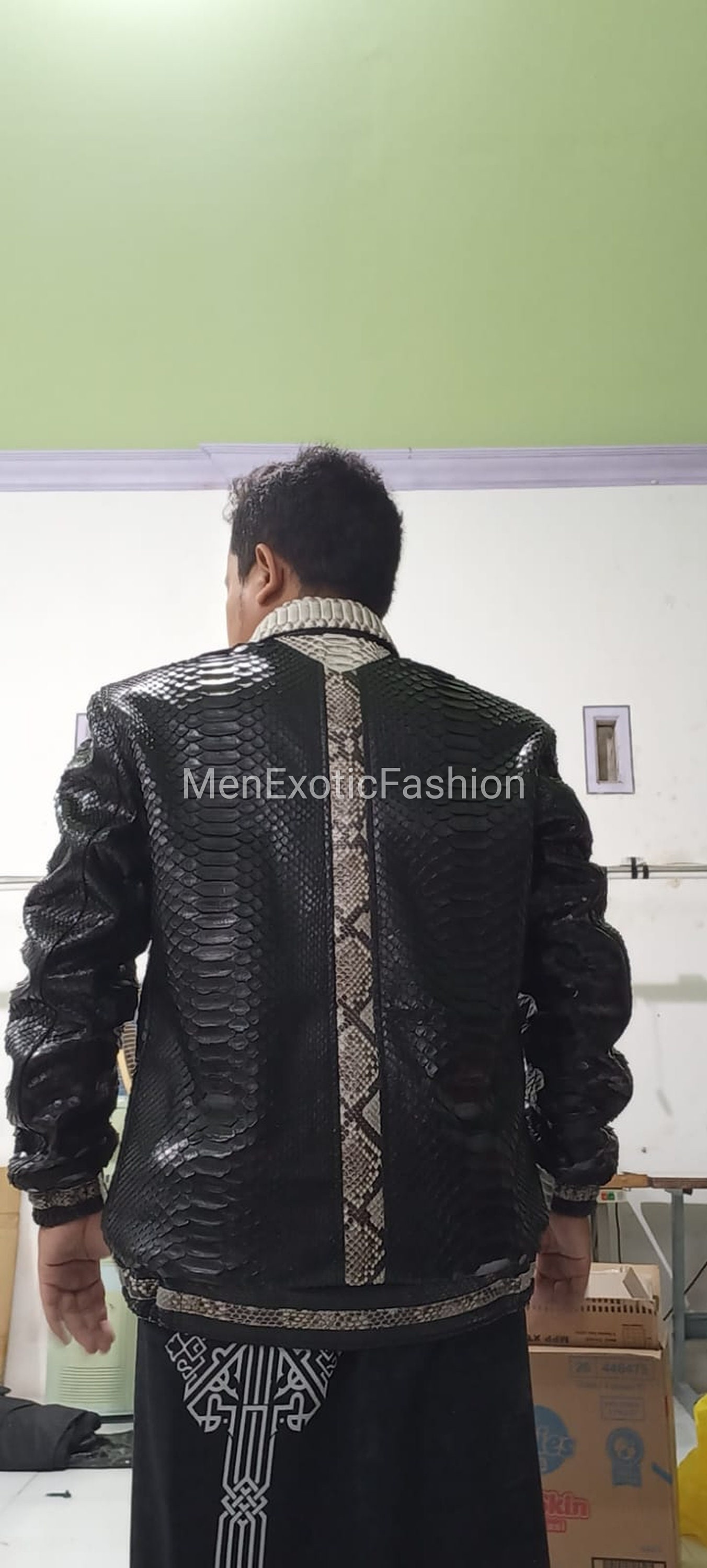 White and Black Exotic Genuine Python Jacket, Moto Jacket, Leather ...