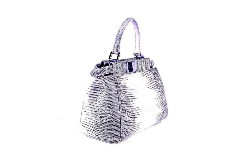 White Exotic Genuine Lizard Top Handle Bag, Leather Bag, Lizard Skin ...