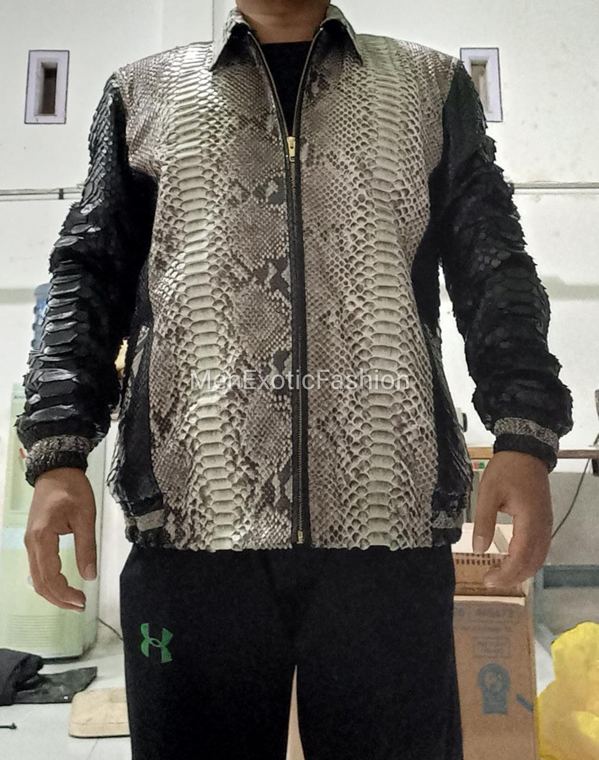 White and Black Exotic Genuine Python Jacket, Moto Jacket, Leather ...