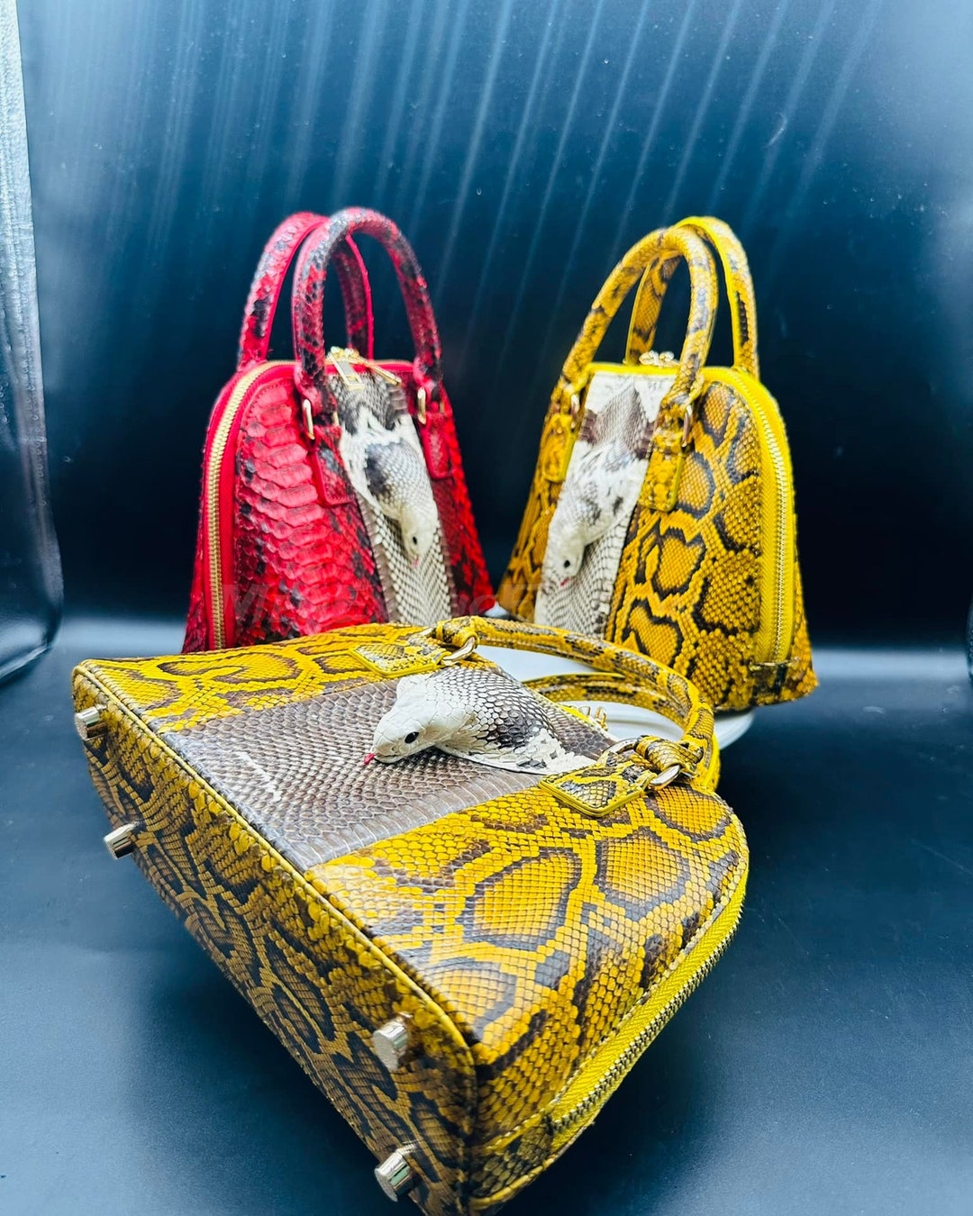 Yellow/red Exotic Genuine Python Top Handle Bag Snake Skin Handbag ...