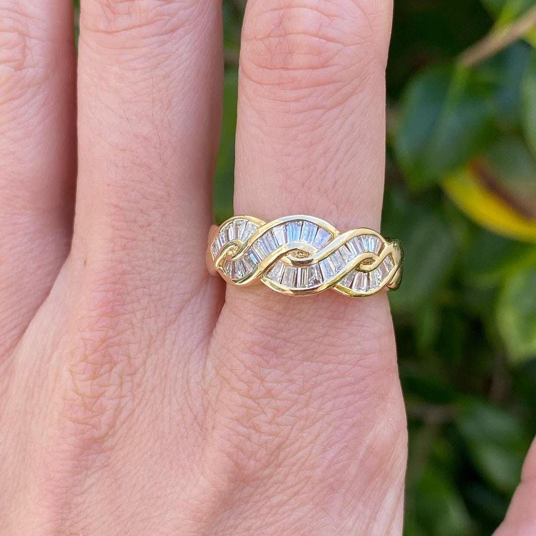 White Tapered Baguette Cut Channel Set Infinity Cz Diamond Band ...