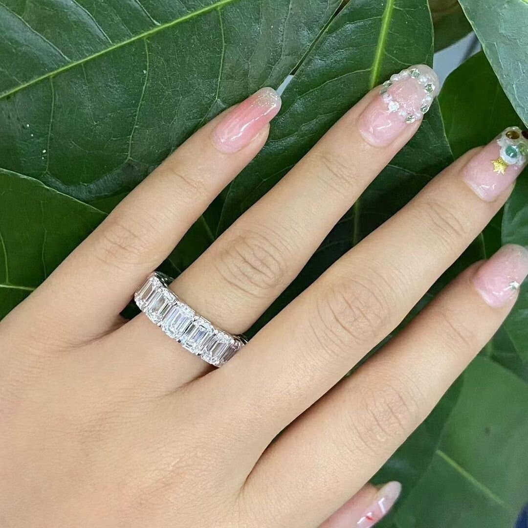 White Emerald Cut Gallery Setting Full Eternity Cz Diamond Band ...
