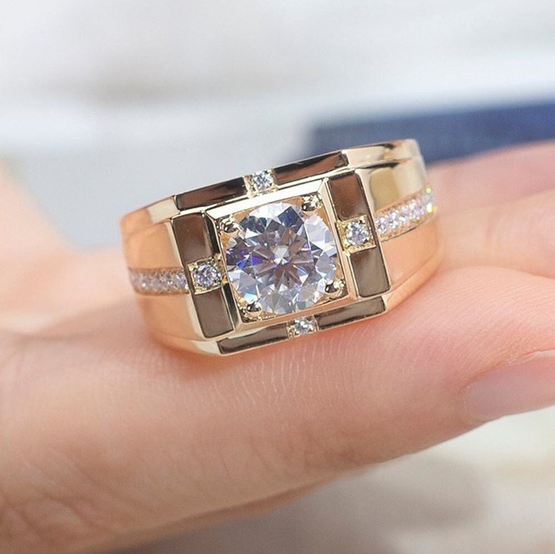 White Round Cut Cz Solitaire Ring | Solid Gold Men's Ring | Engagement ...