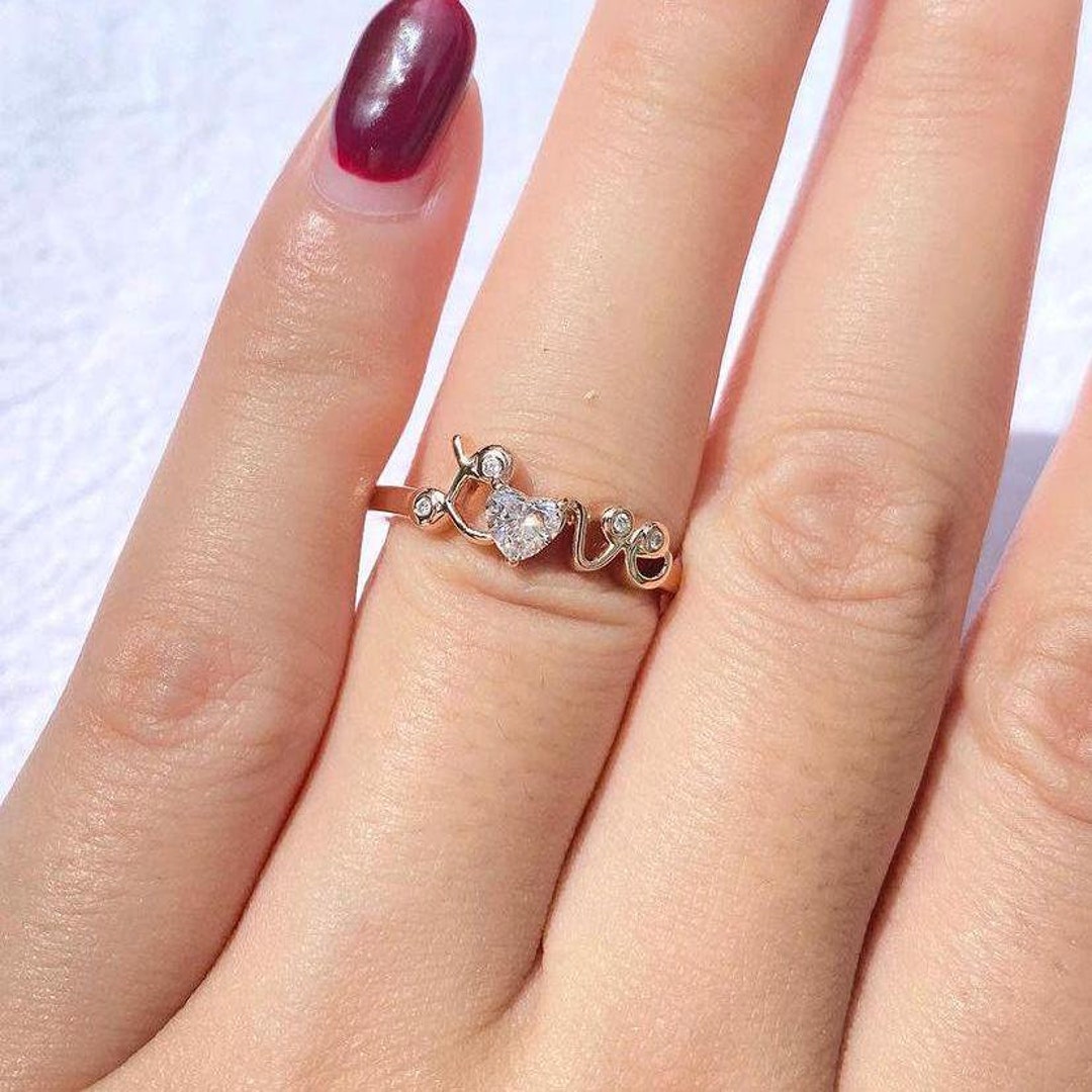 White Heart Cut Diamond Solitaire Anniversary Gift Ring | Solid Gold ...