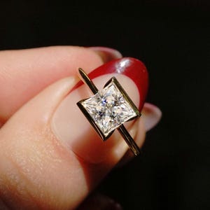 Princess Cut Half Bezel Set Solitaire With Bar Set Band Cz Diamond Ring ...