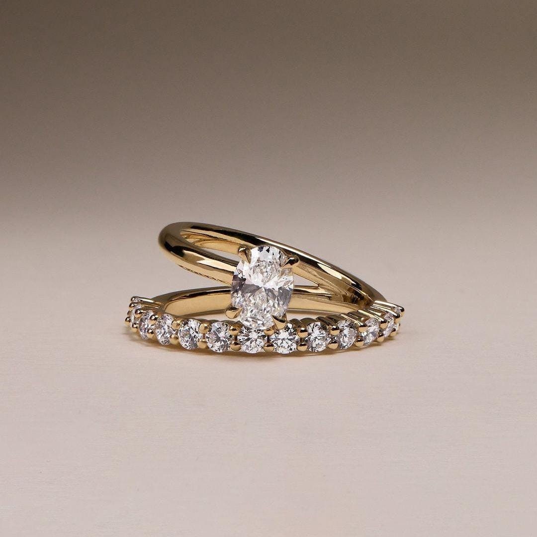 White Oval Cut Solitaire Open Wrap Cz Diamond Ring | Solid Gold ...